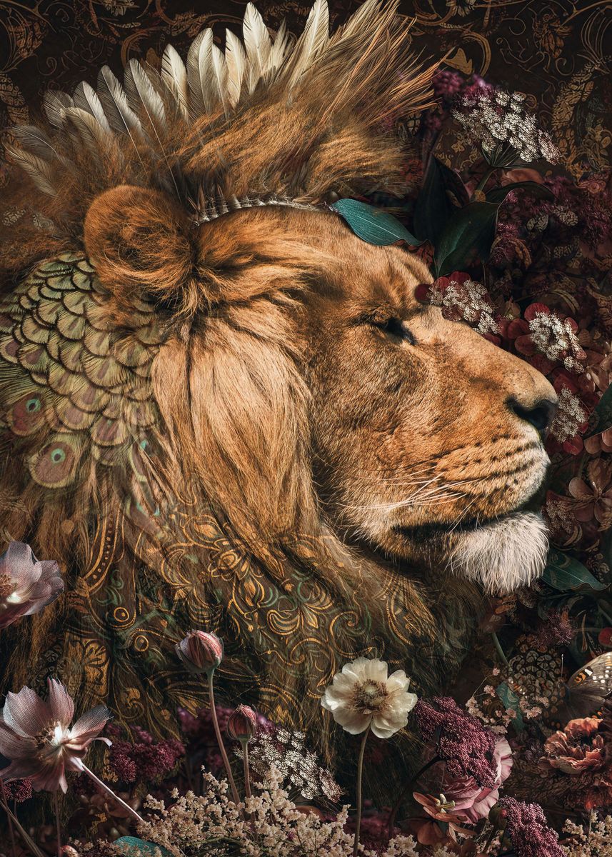 'Lion No3' Poster, picture, metal print, paint by Wouter Rikken | Displate