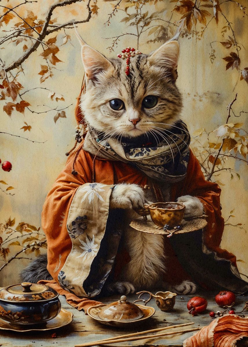 'cat coffe animal ' Poster, picture, metal print, paint by Patsy ...