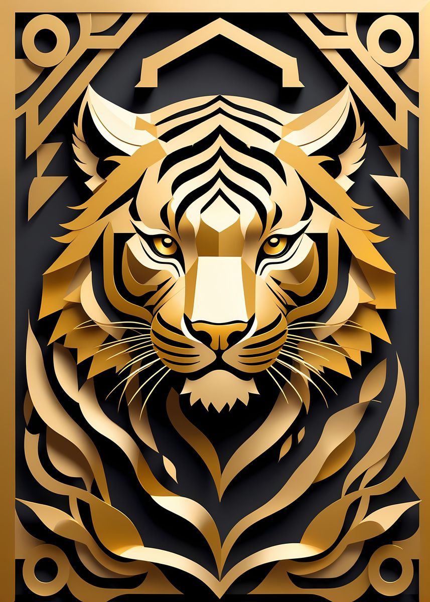 'Paper Gold Tiger' Poster, picture, metal print, paint by Trending ...