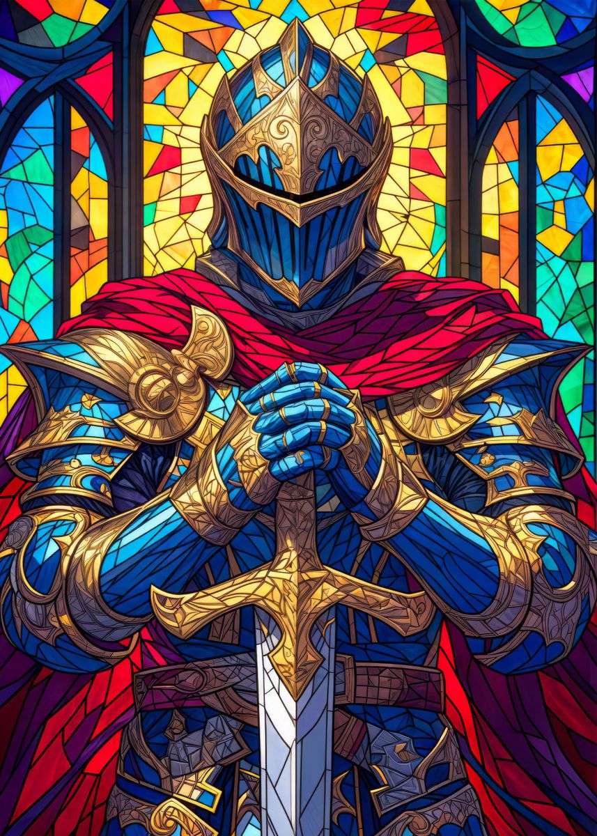 'Paladin Stained Glass' Poster, picture, metal print, paint by Vizio ...