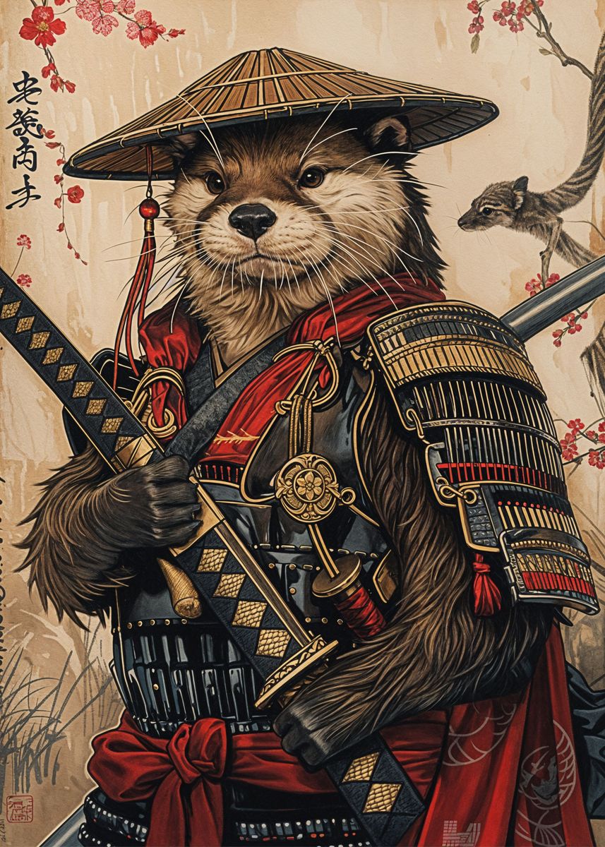 'Samurai Otter' Poster, picture, metal print, paint by SuperNova | Displate