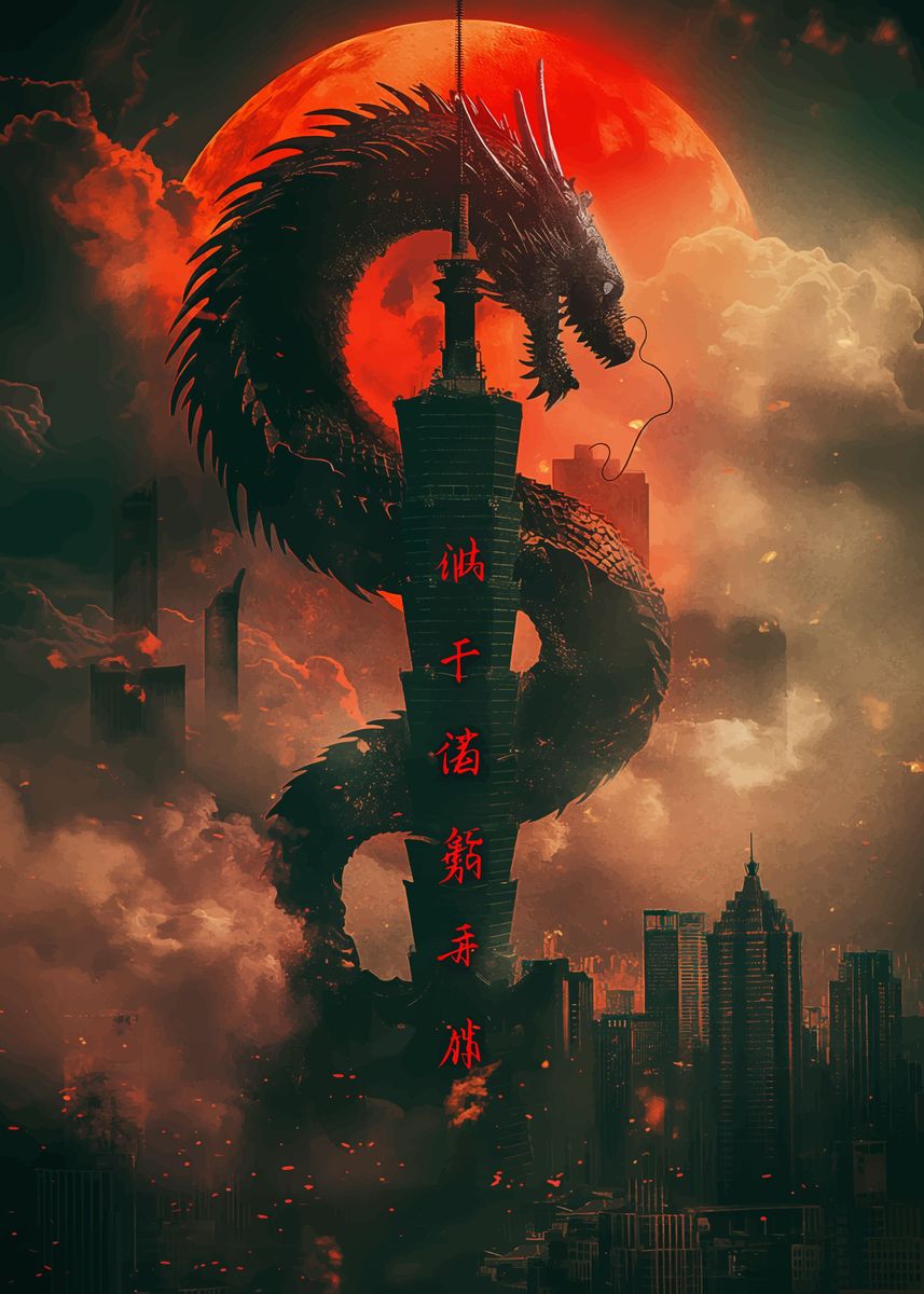 'Urban Dragon Red Moon' Poster, picture, metal print, paint by Anima ...