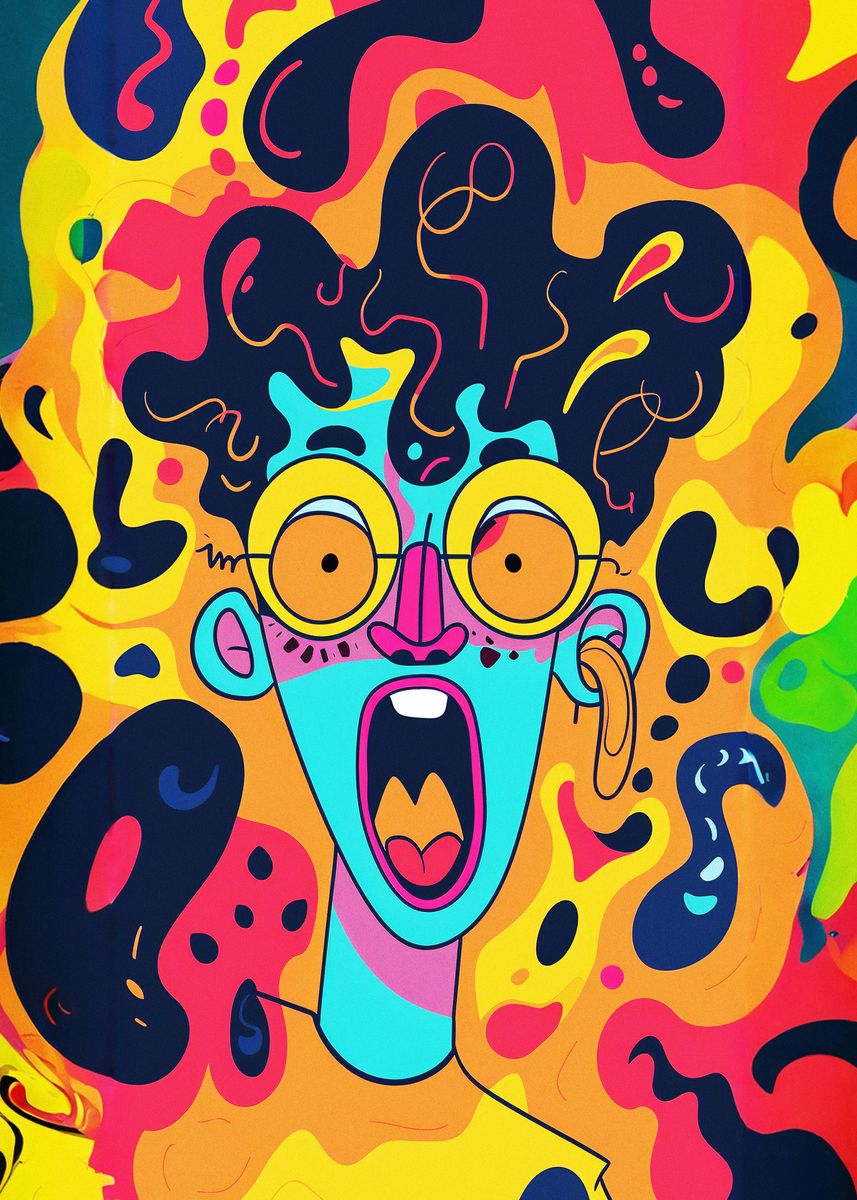 'Funny screaming face' Poster, picture, metal print, paint by ...