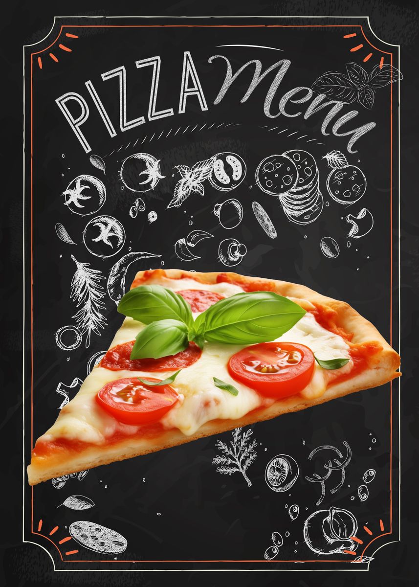 'Chalkboard Pizza Mozarella' Poster, picture, metal print, paint by ...