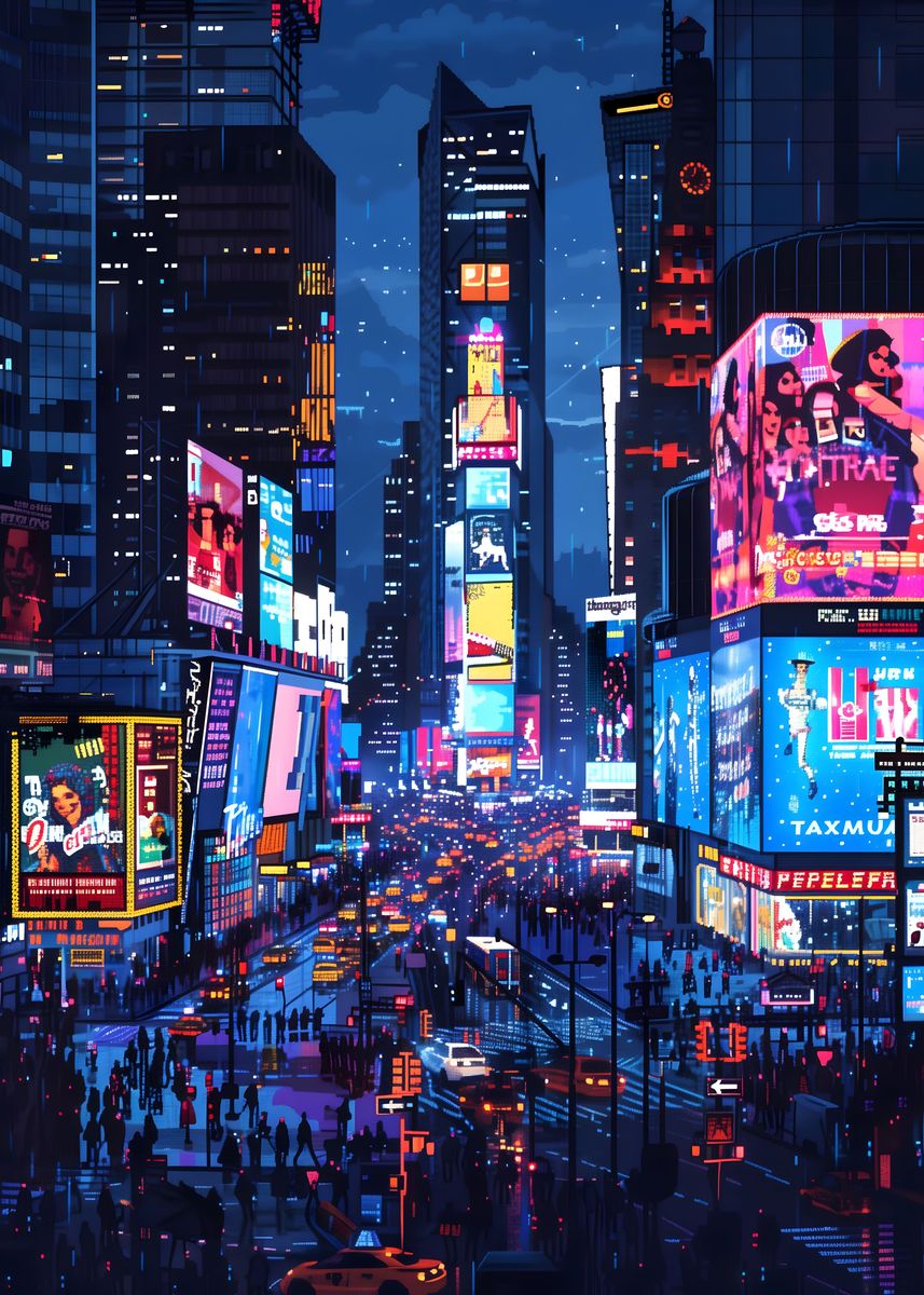 'NYC Time Square Pixel Art' Poster, picture, metal print, paint by ...
