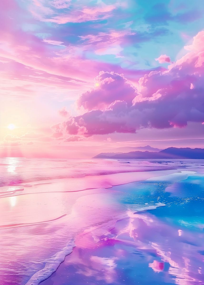 'Pastel Beach Landscape' Poster, picture, metal print, paint by Rawbin ...