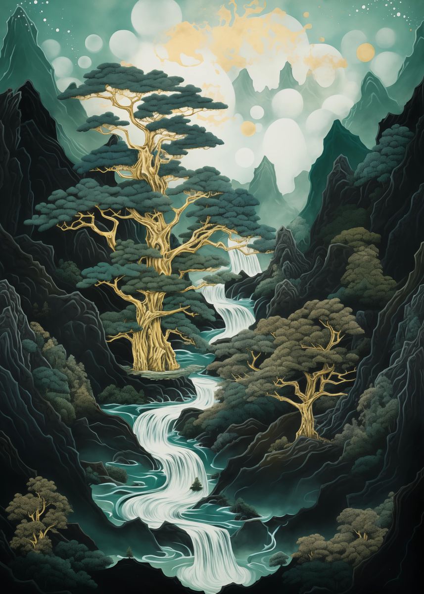 'Mountain Tree Kintsugi Art' Poster, picture, metal print, paint by ...