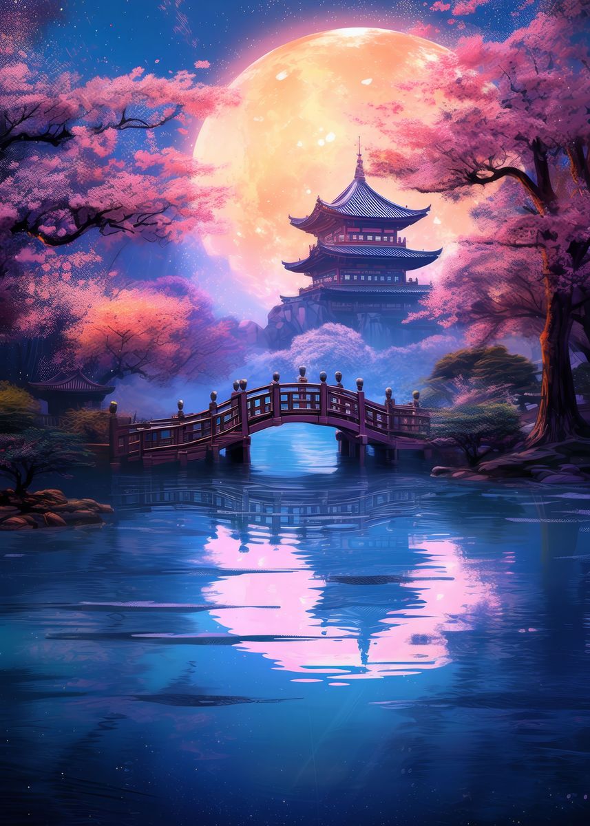 'Japanese Mystic Moonlight' Poster, picture, metal print, paint by ...