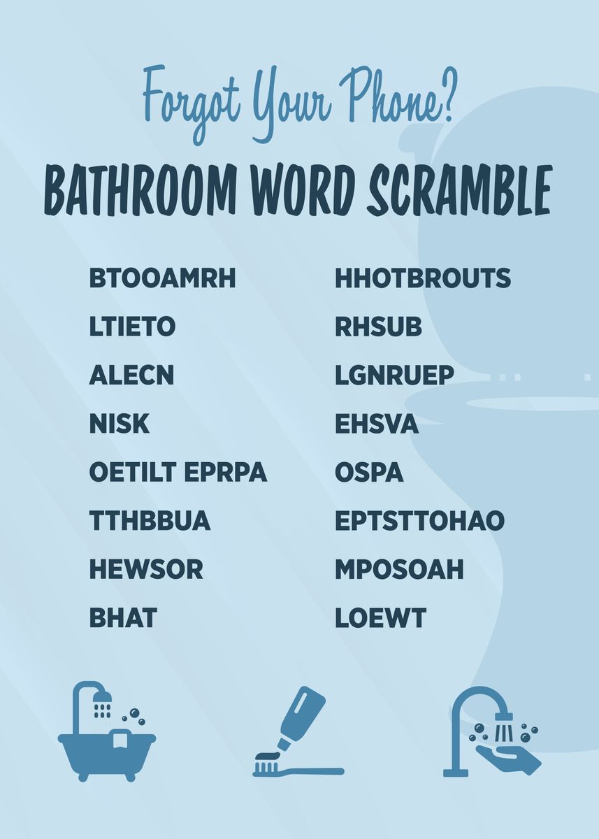 'Bathroom Word Scramble' Poster, picture, metal print, paint by ...