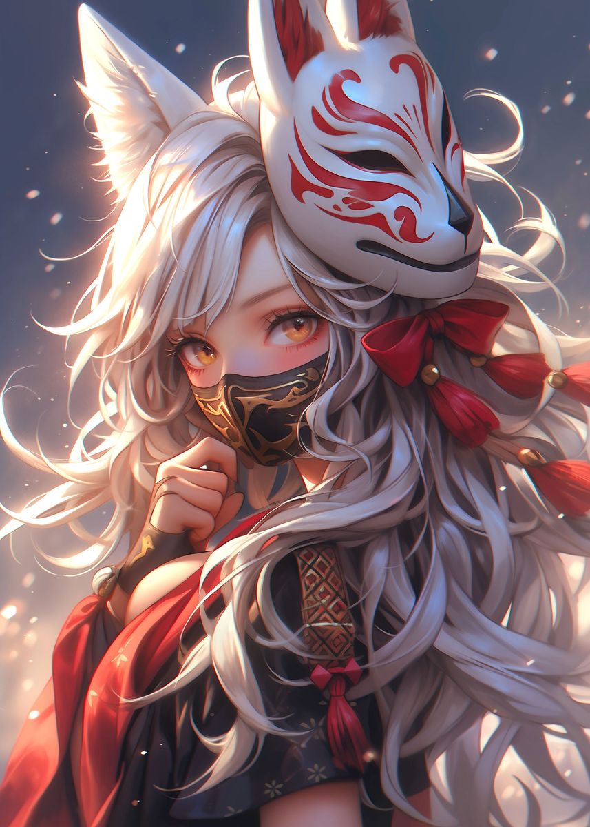 'Cute Kitsune Assassin Girl' Poster, picture, metal print, paint by ...