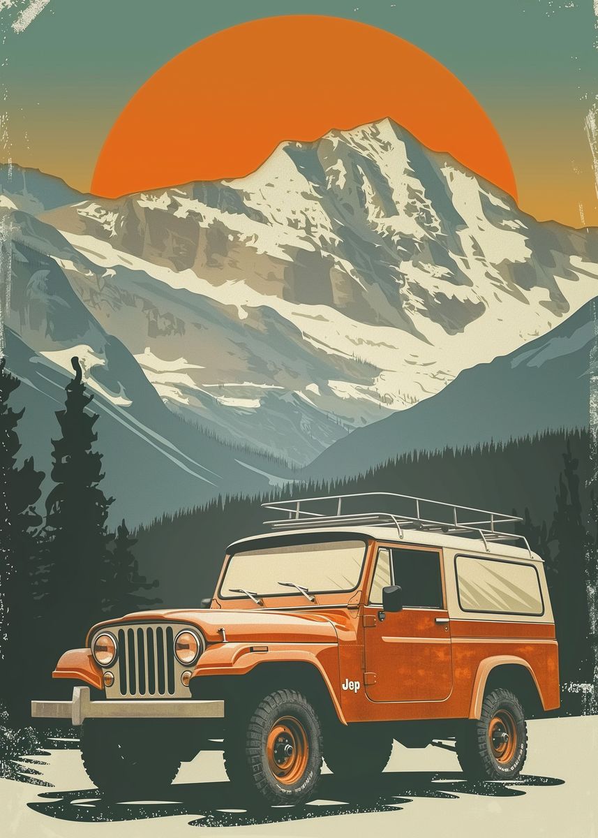 'Mountain Adventure Jeep' Poster, picture, metal print, paint by ...