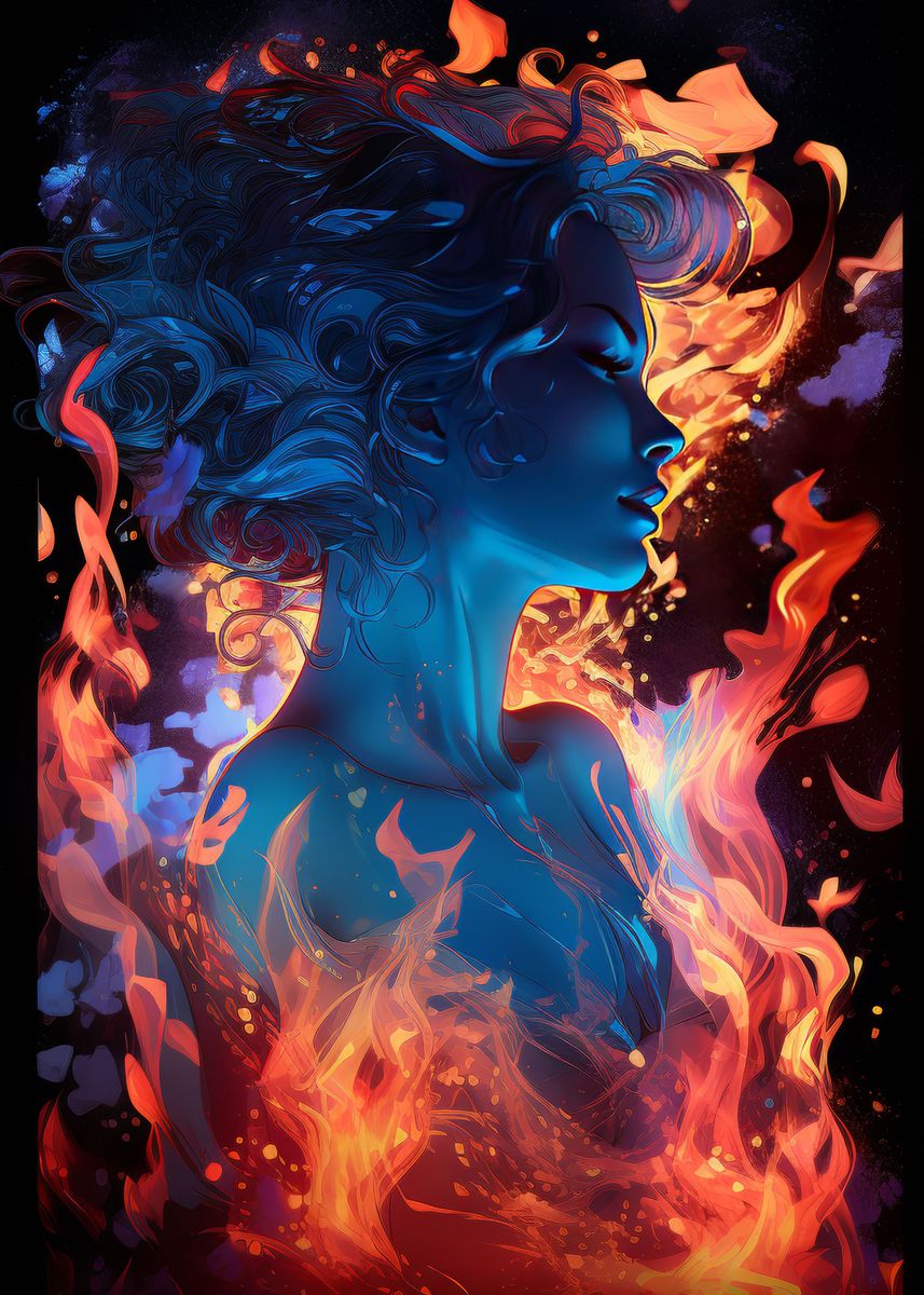 'Fire woman' Poster, picture, metal print, paint by Graphics GC | Displate