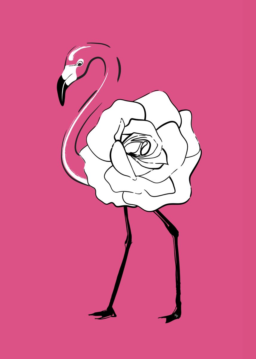 'Pink Rose Flamingo Bird' Poster, picture, metal print, paint by ...