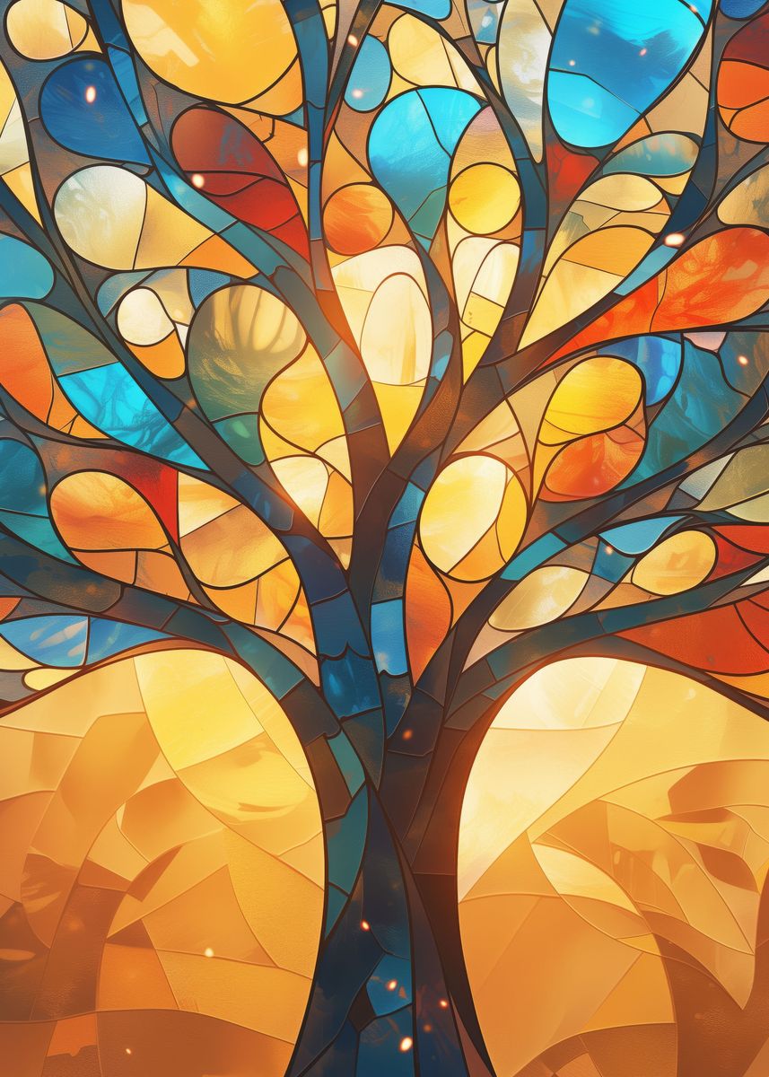 'Stained Glass Warm Tree' Poster, picture, metal print, paint by PRX ...