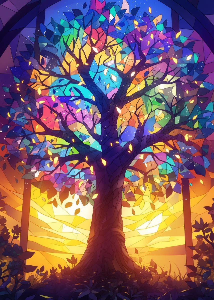 'Stained Glass Magical Tree' Poster, picture, metal print, paint by PRX ...