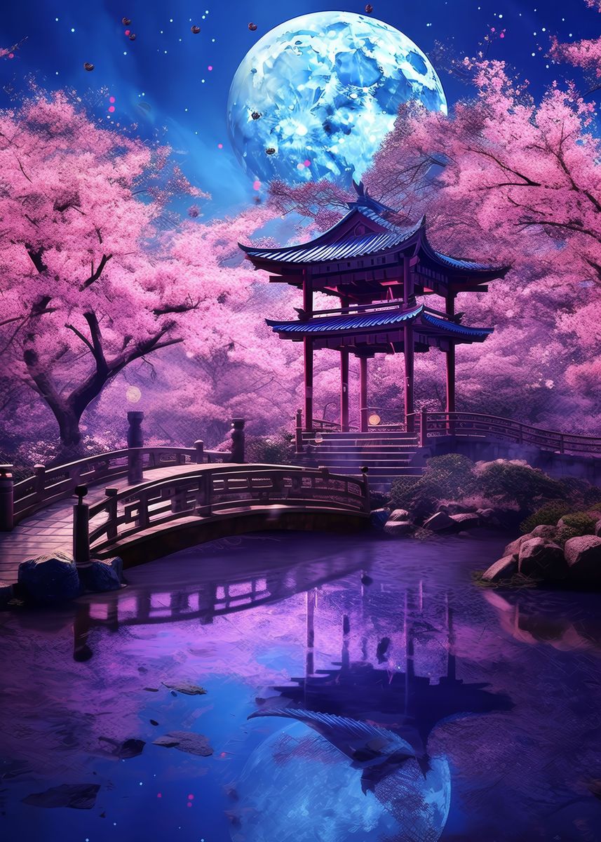 'Japanese Mystic Moonlight' Poster, picture, metal print, paint by ...
