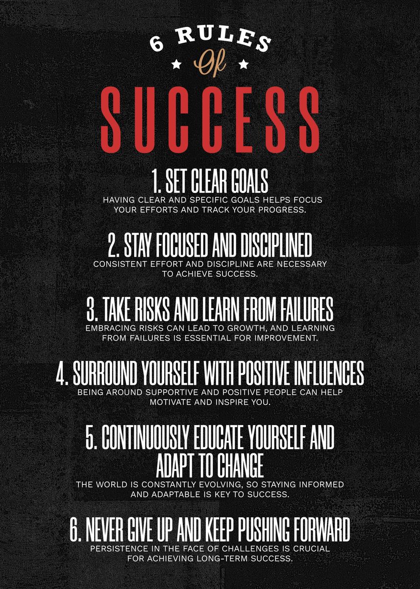 '6 rules of success' Poster, picture, metal print, paint by Syahrasi ...