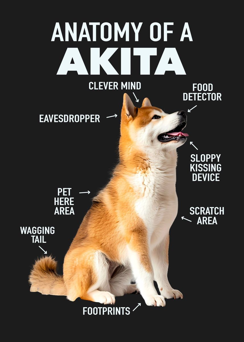 'Akita Anatomy' Poster, picture, metal print, paint by Hexor | Displate