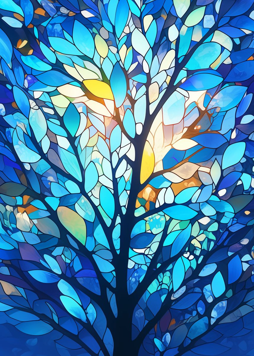 'Stained Glass Blue Tree' Poster, picture, metal print, paint by PRX ...
