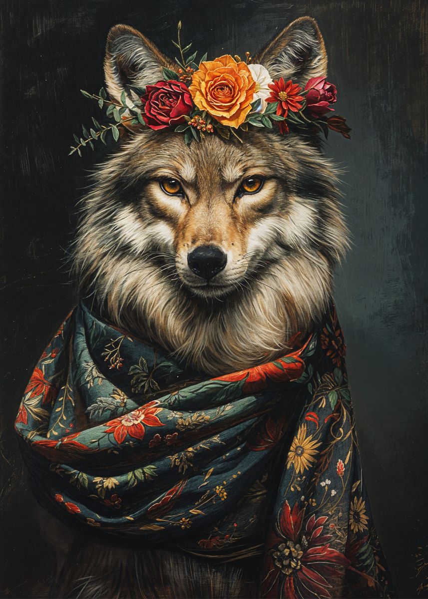 'Wolf with Flowers' Poster, picture, metal print, paint by SuperNova ...
