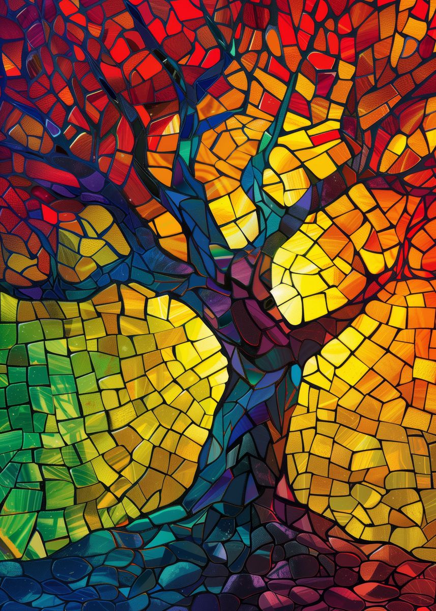 'Stained Glass Warm Tree' Poster, picture, metal print, paint by PRX ...