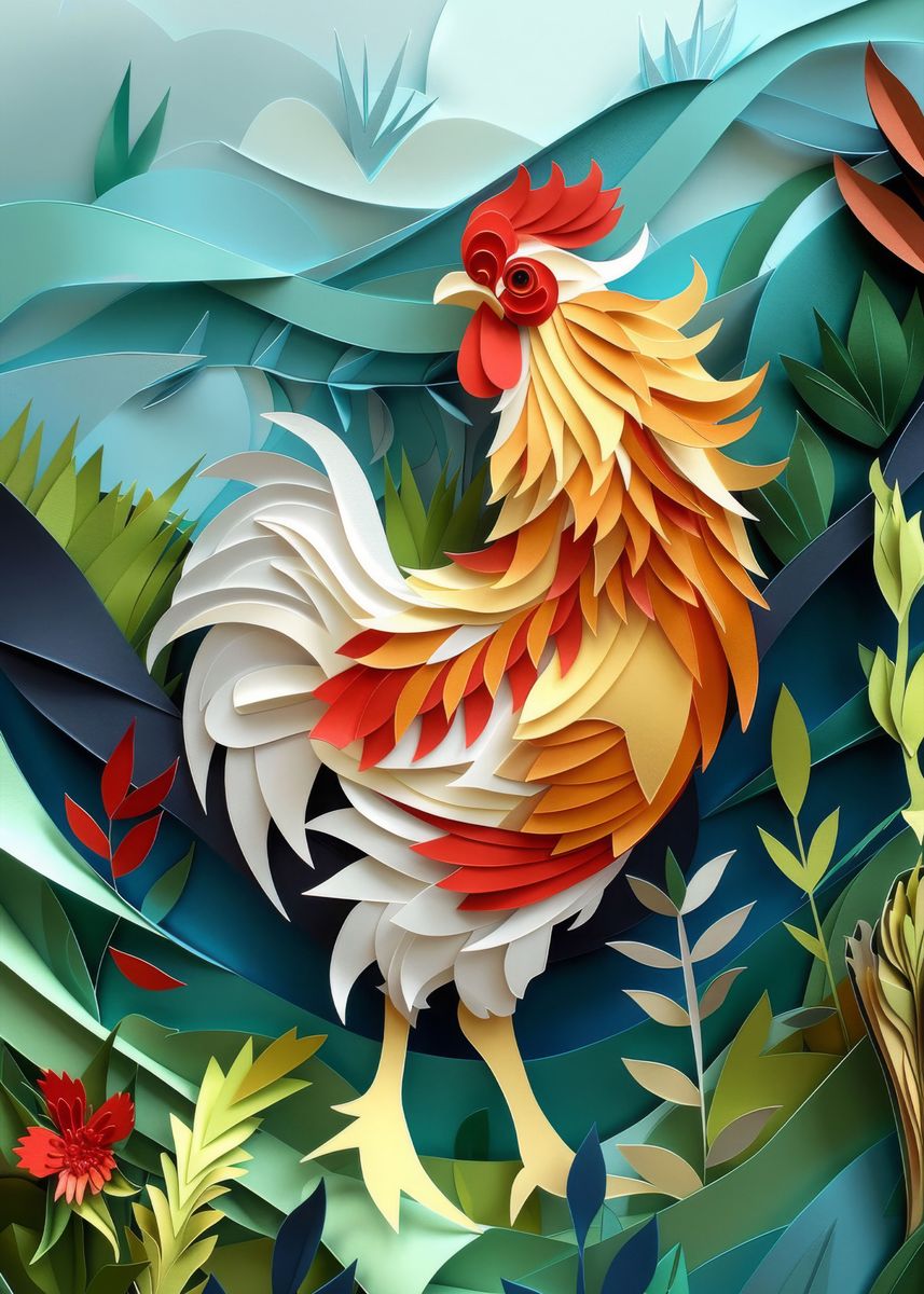 'Chicken Flat Paper Craft' Poster, picture, metal print, paint by ...