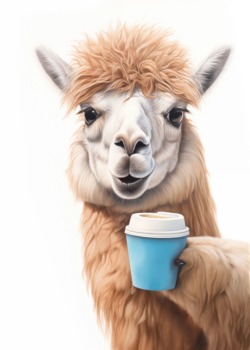 'Llama Latte ' Poster, picture, metal print, paint by kiki | Displate
