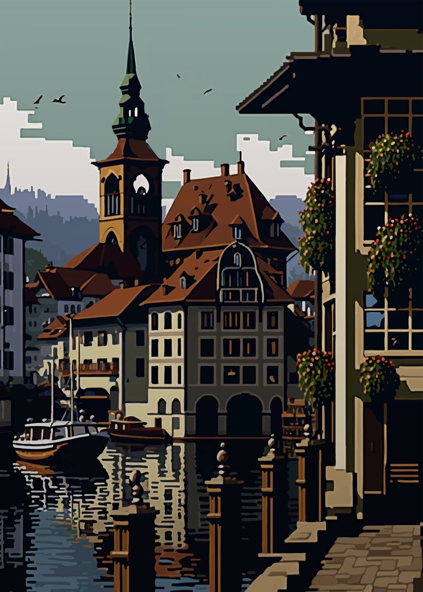 'Lucerne City Pixel Art' Poster, picture, metal print, paint by M Art ...