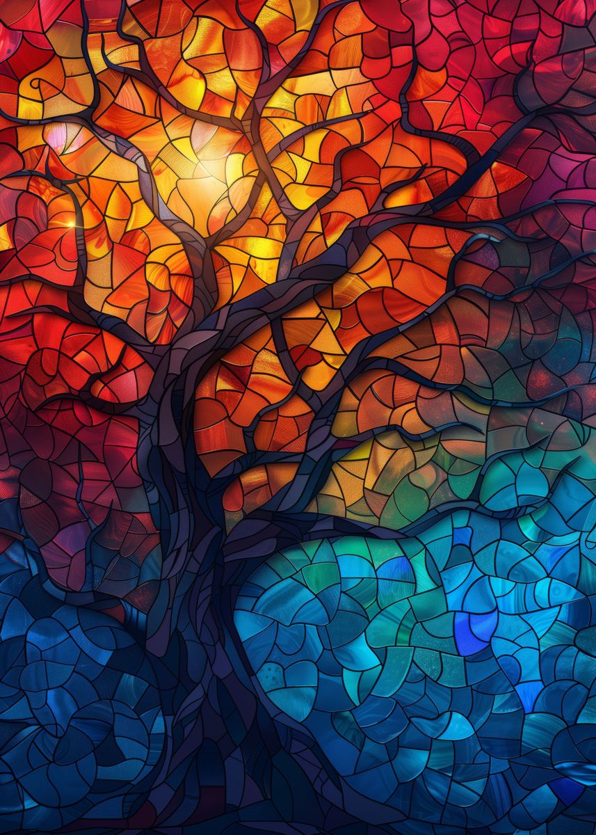 'Stained Glass Warm Tree' Poster, picture, metal print, paint by PRX ...