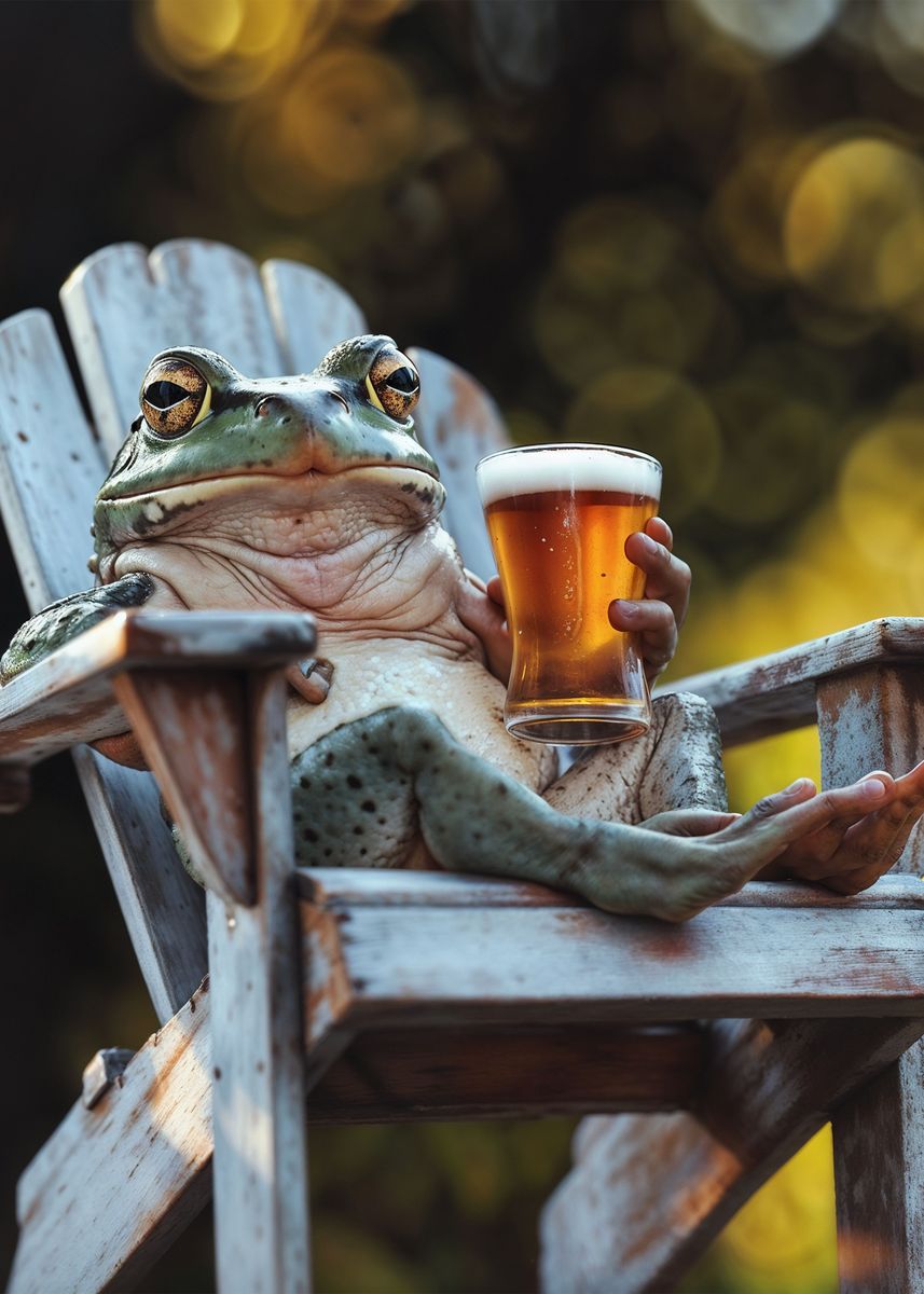 'frog animal with beer' Poster, picture, metal print, paint by Beatriz ...