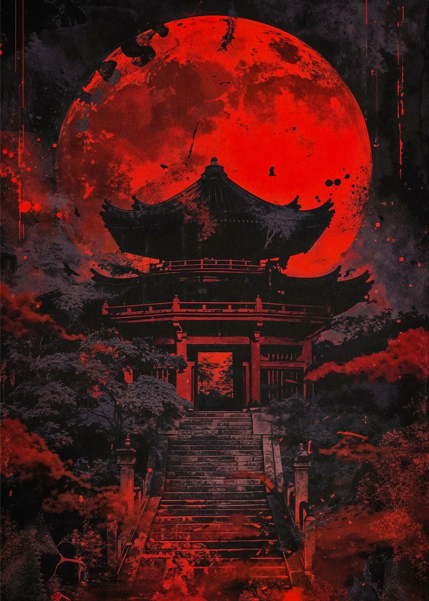 'Red Moon Japan' Poster, picture, metal print, paint by MissCrystelLang ...