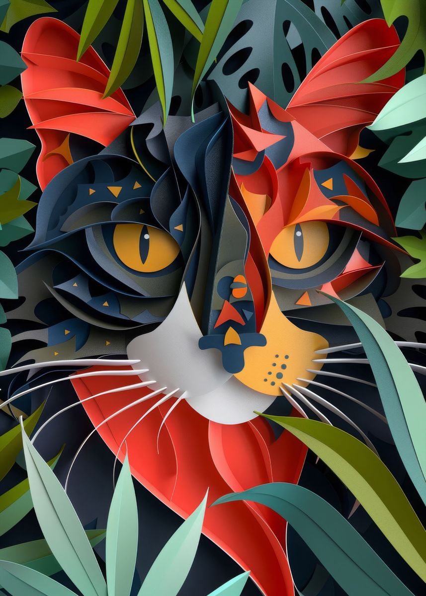 'Cat Flat Paper Craft' Poster, picture, metal print, paint by Morgan ...