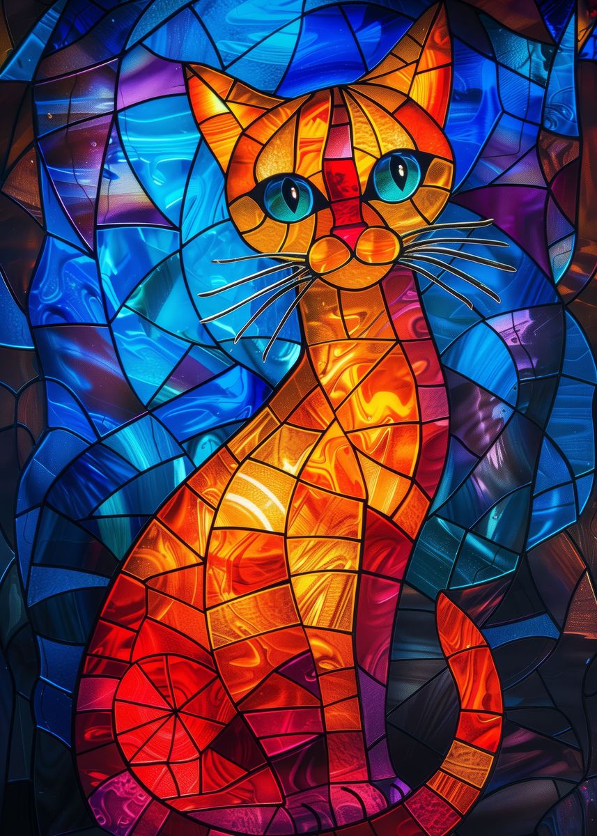 'Stained Glass Cat' Poster, picture, metal print, paint by PRX ...