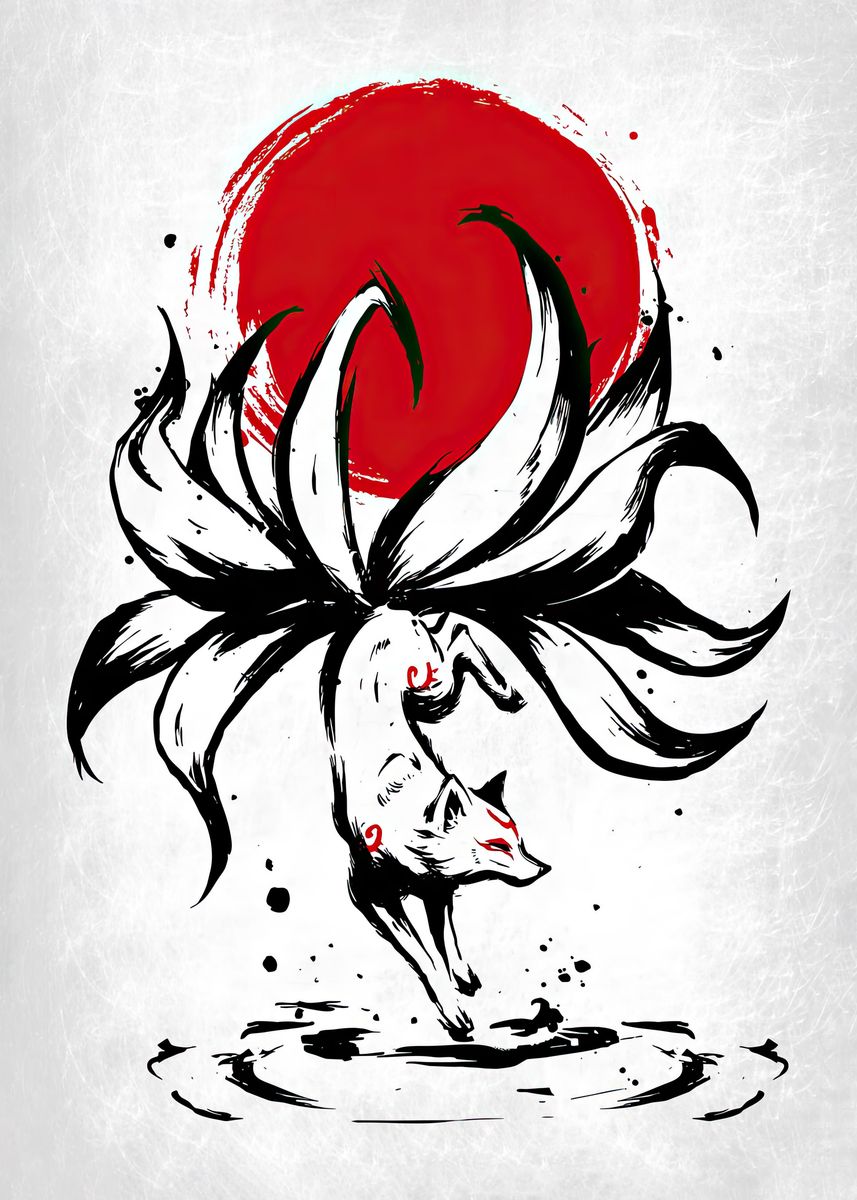 'Kitsune Nine Tailed Fox ' Poster, picture, metal print, paint by gani ismail | Displate