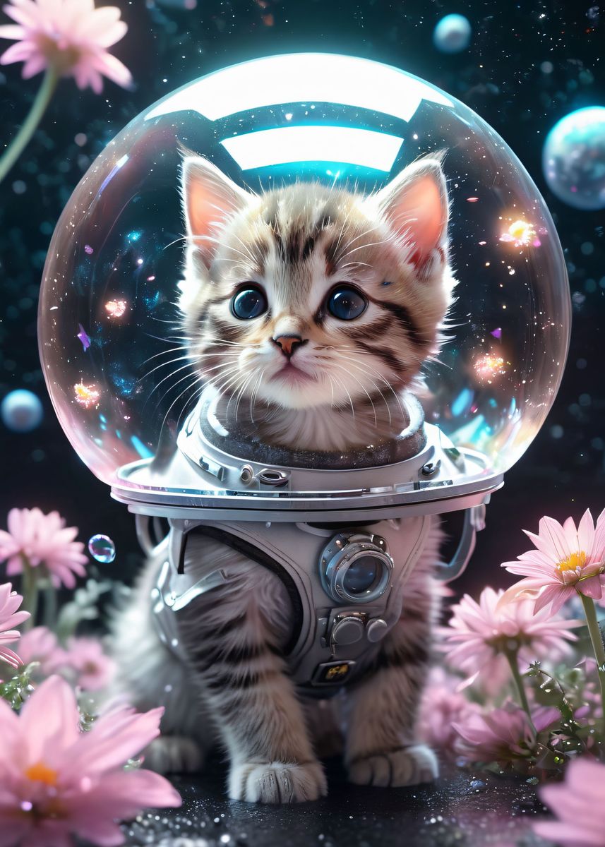'AstroKitty in Bloom' Poster, picture, metal print, paint by KingTail ...