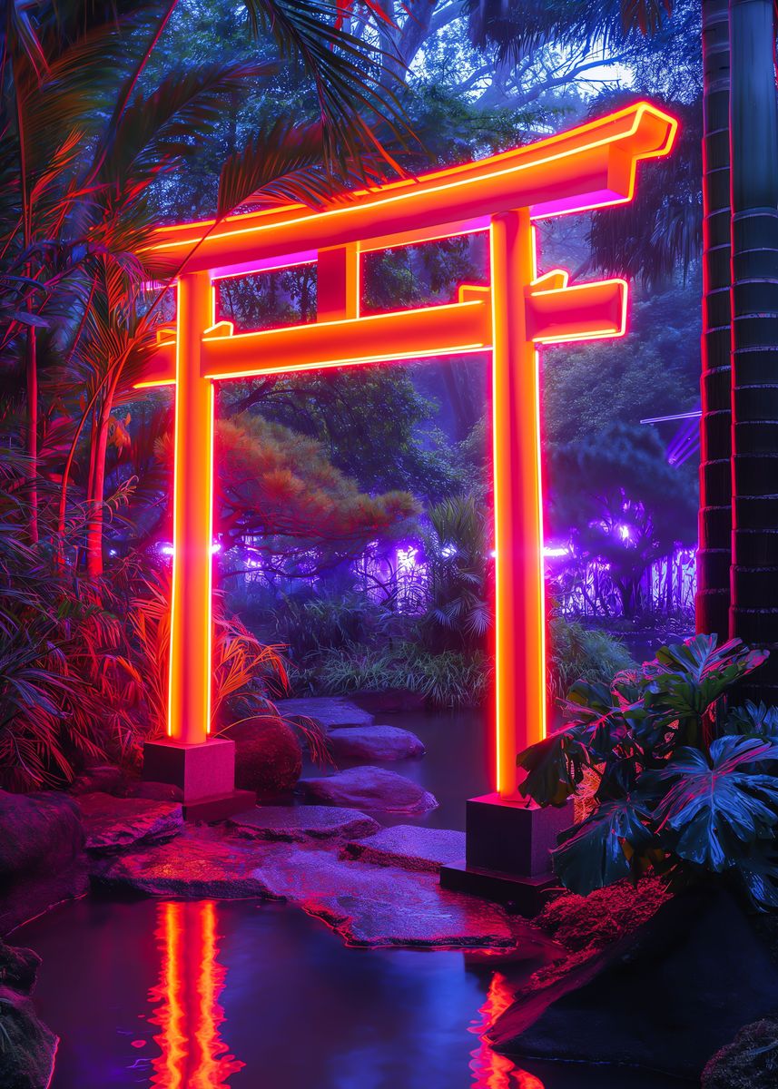 'Neon Torii japanese gate' Poster, picture, metal print, paint by ...