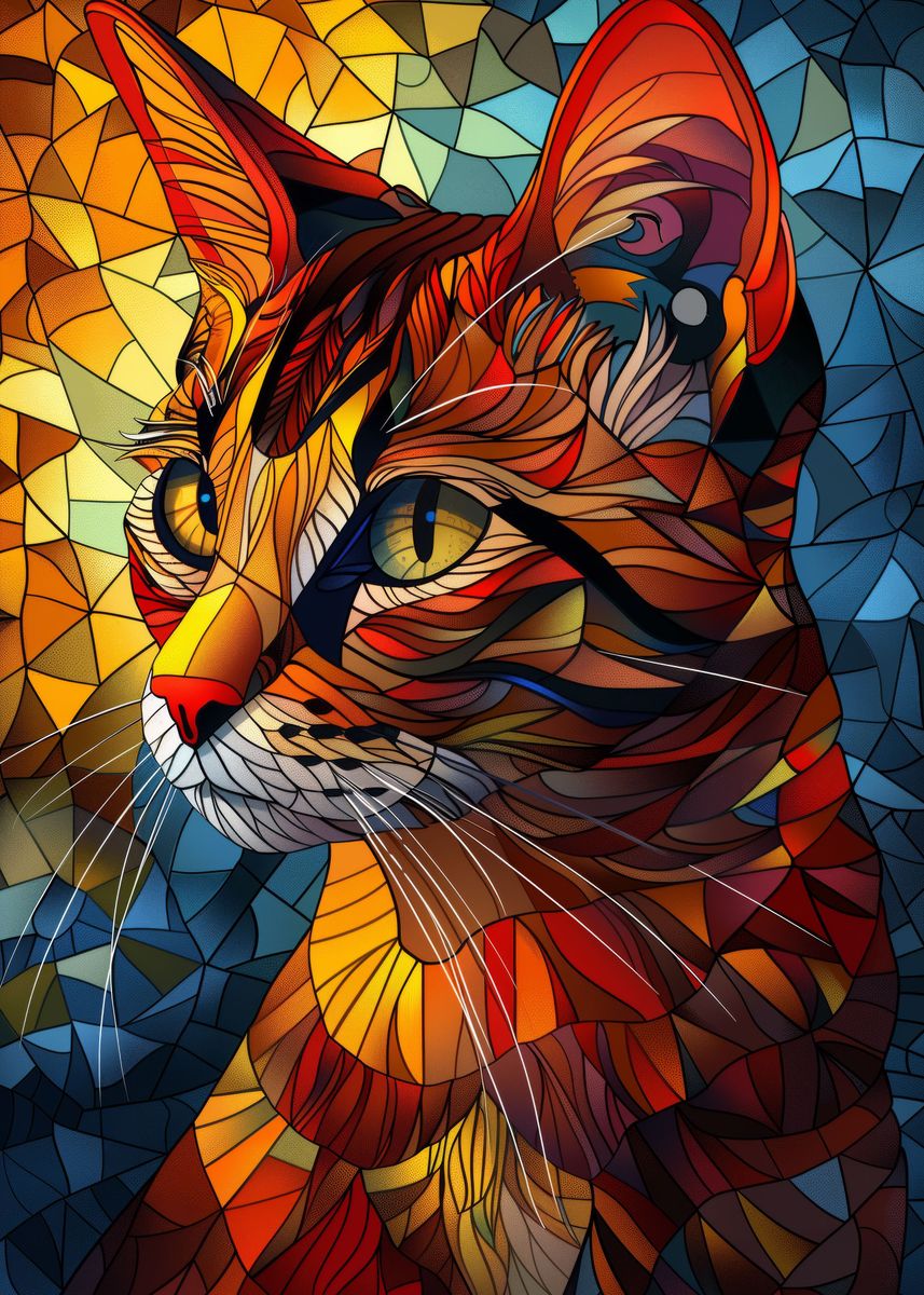 'Stained Glass Cat' Poster, picture, metal print, paint by PRX ...
