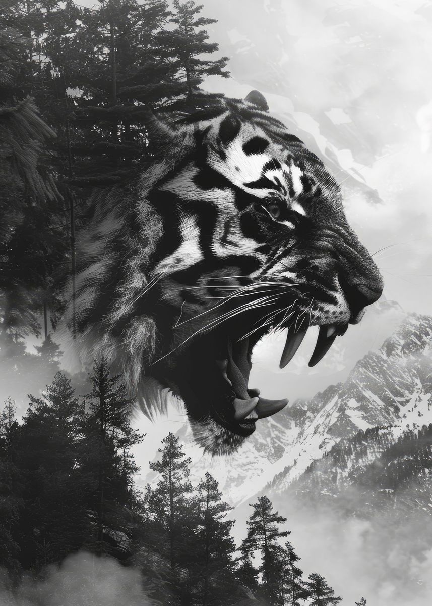 'Tiger Double Exposure' Poster, picture, metal print, paint by GLITCHED ...