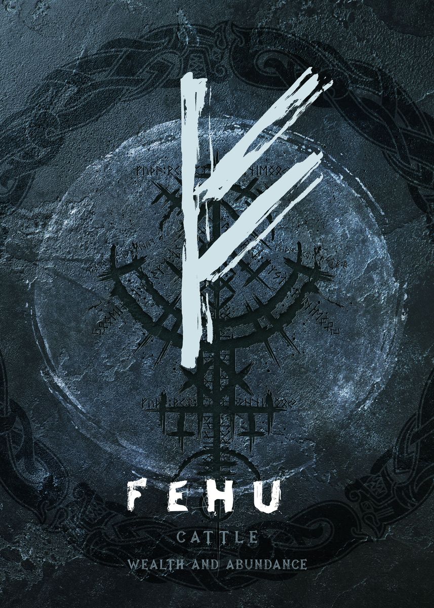 'The Rune Fehu' Poster, picture, metal print, paint by ikaruna | Displate