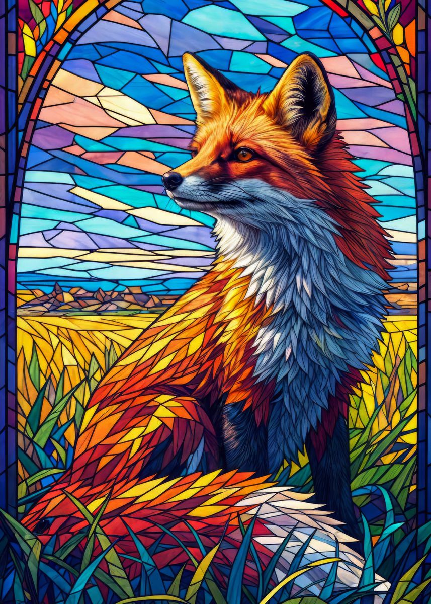 'Fox Stained Glass' Poster, picture, metal print, paint by Vizio | Displate
