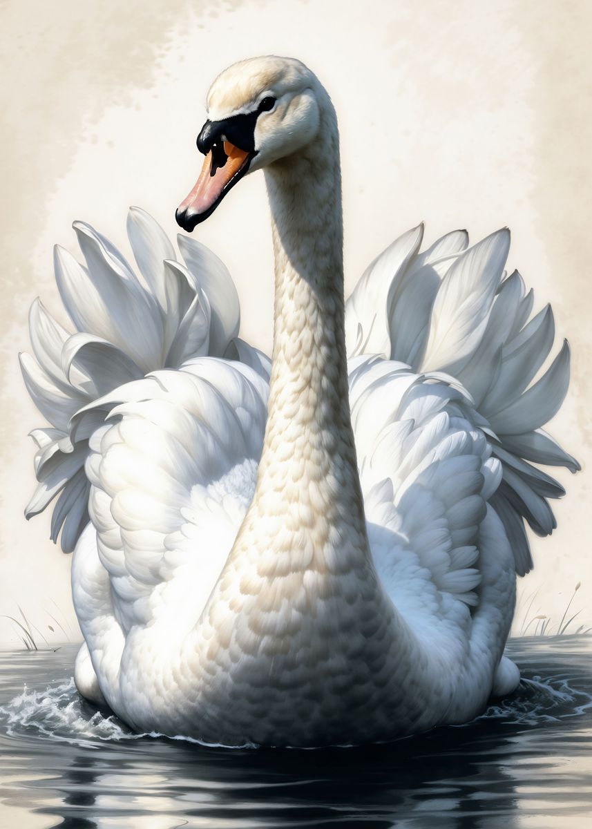 'Serene Swan' Poster, picture, metal print, paint by FlyingBlade | Displate