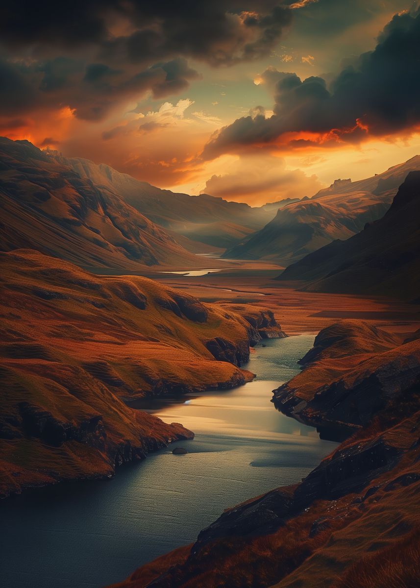 'Sunset Valley Glow' Poster, picture, metal print, paint by Martin Funk ...