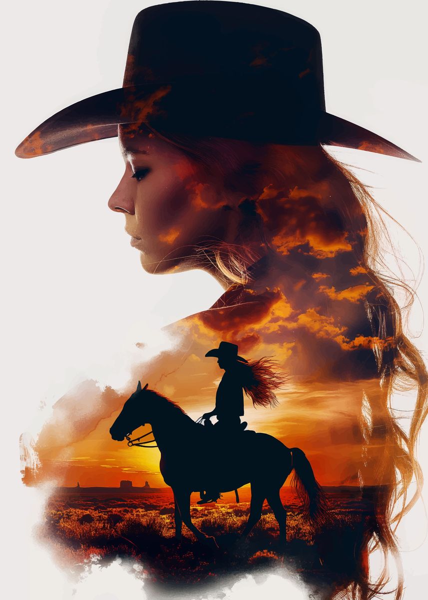 'Rider at Dusk' Poster, picture, metal print, paint by Space Art | Displate