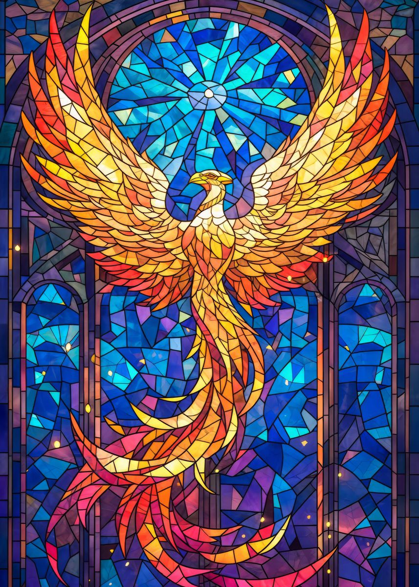 'Phoenix Stained Glass' Poster, picture, metal print, paint by Vizio ...
