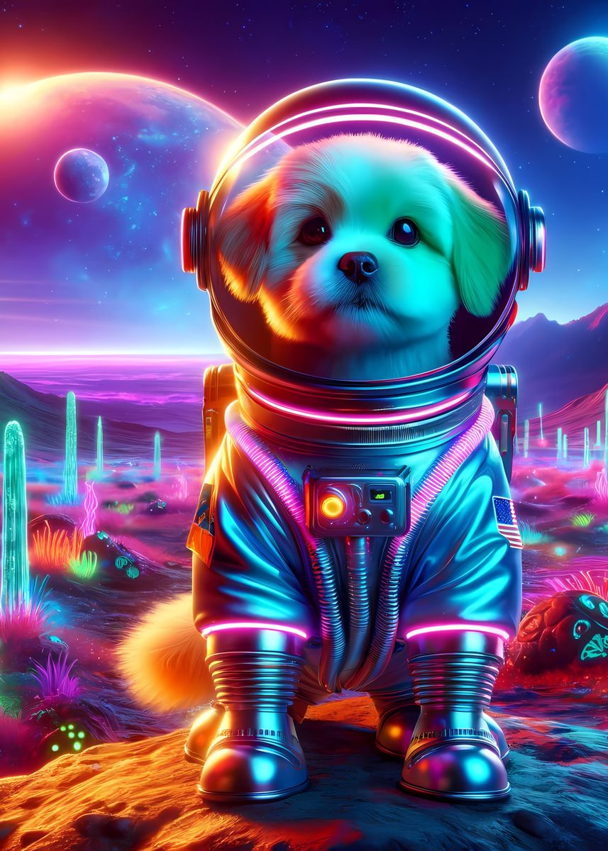 'Galactic Pup Voyager' Poster, picture, metal print, paint by Devran ...