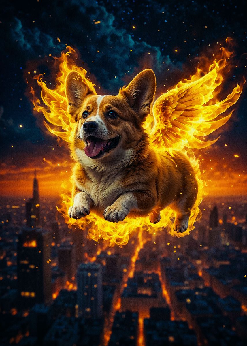 'flying yellow dog animal' Poster, picture, metal print, paint by Patsy ...