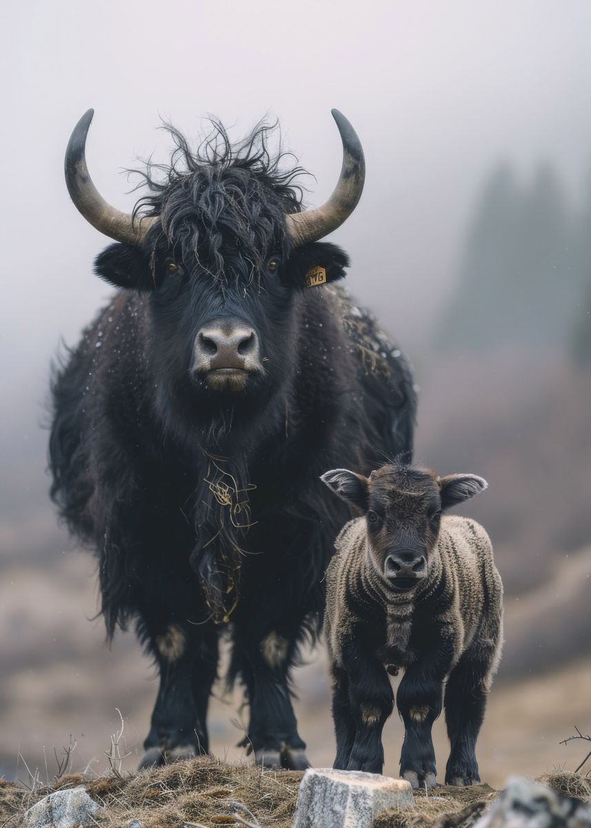 'Yak Animal Family' Poster, picture, metal print, paint by Morgan Yon ...