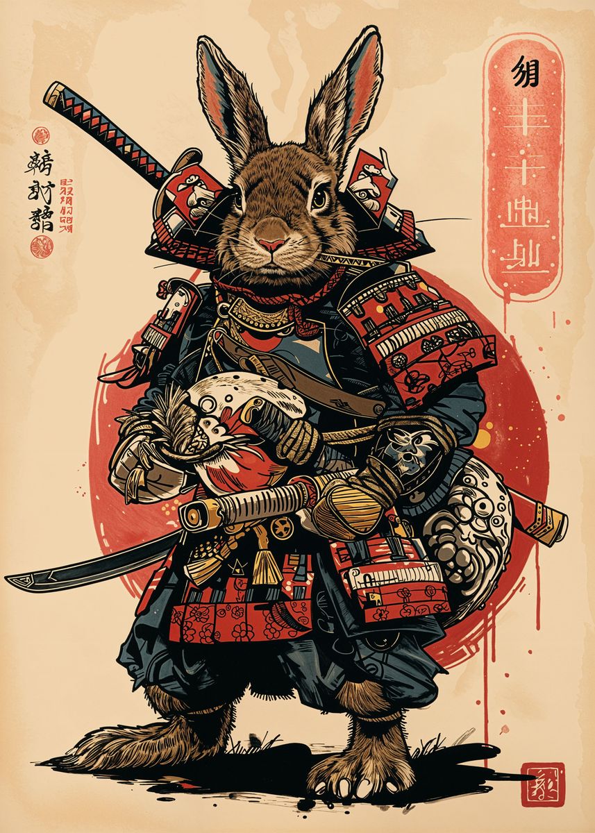 'Samurai Rabbit' Poster, picture, metal print, paint by SuperNova ...