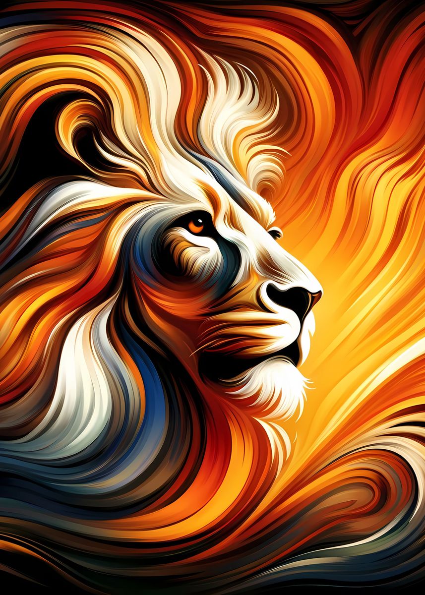 'Abstract Fiery Lion ' Poster, picture, metal print, paint by Devran ...