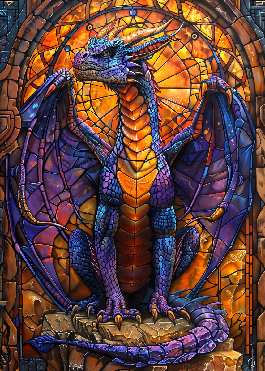 'Stained Glass Purple Drago' Poster, picture, metal print, paint by ...